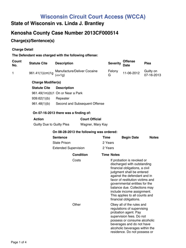 Wisconsin Circuit Court Access (WCCA) : State of Wisconsin vs. Linda J ...