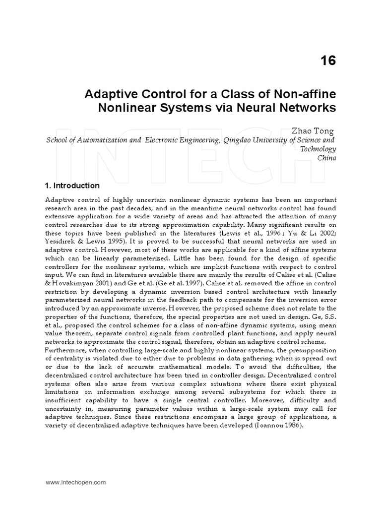 Adaptive Control For A Class of Non-Affine Nonlinear Systems Via Neural ...
