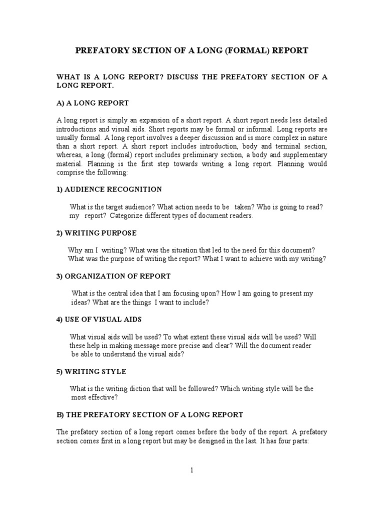 Prefatory Section of A Long (Formal) Report | PDF | Table Of Contents ...