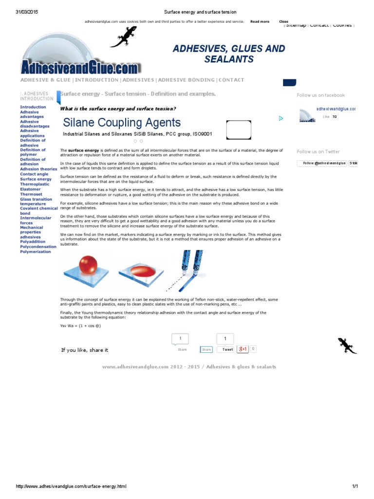 Surface Energy and Surface Tension | PDF | Adhesive | Adhesion