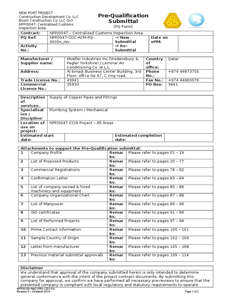Pre Qualification Submittal Leminar | PDF | Engineering | Science