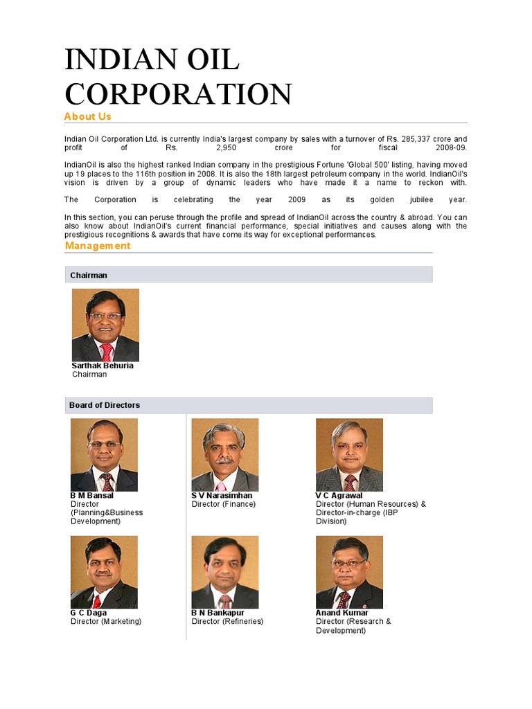 Indian Oil Corporation: About Us | Download Free PDF | Petroleum ...