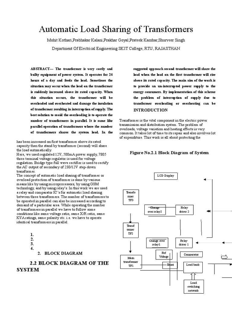 Automatic Load Sharing of Transformers | PDF | Transformer | Rectifier
