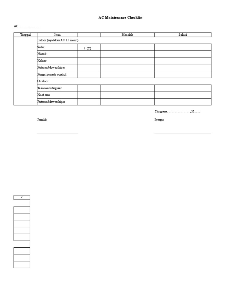Checklist Pemeliharaan AC | PDF