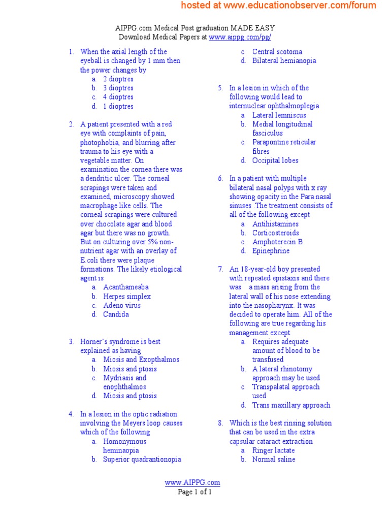 AIIMS June 2002 PG Entrance Question Paper With Answer Key | PDF ...