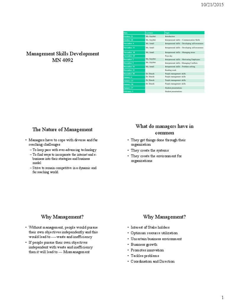 Basic Management Skills (Lec 01) | PDF | Strategic Management | Goal