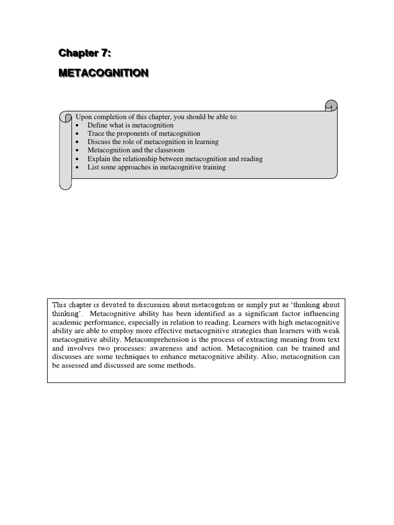 Metacogntion | PDF | Metacognition | Reading Comprehension
