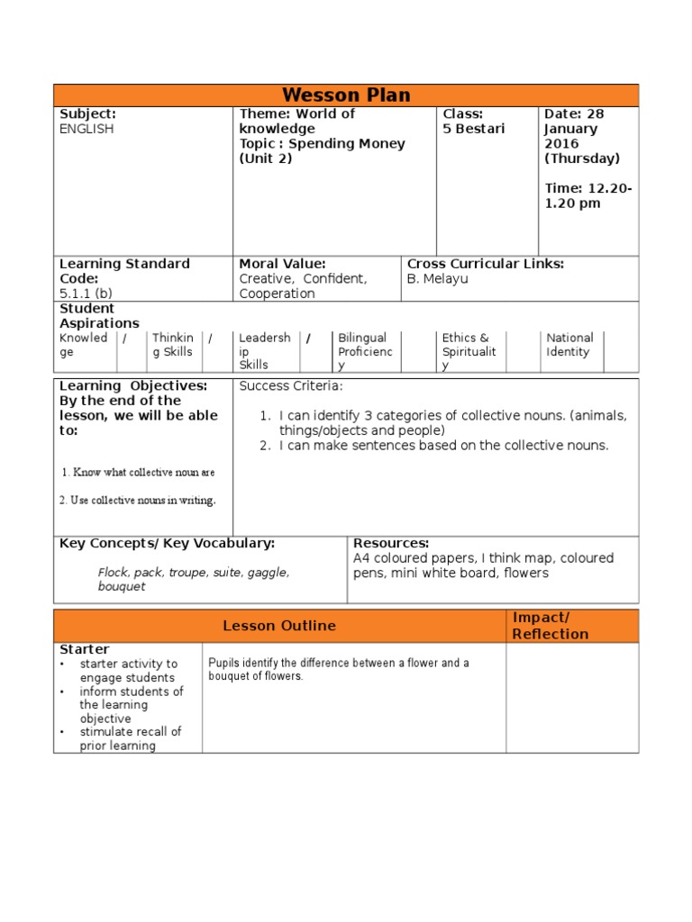 Lesson Plan Collective Nouns | PDF