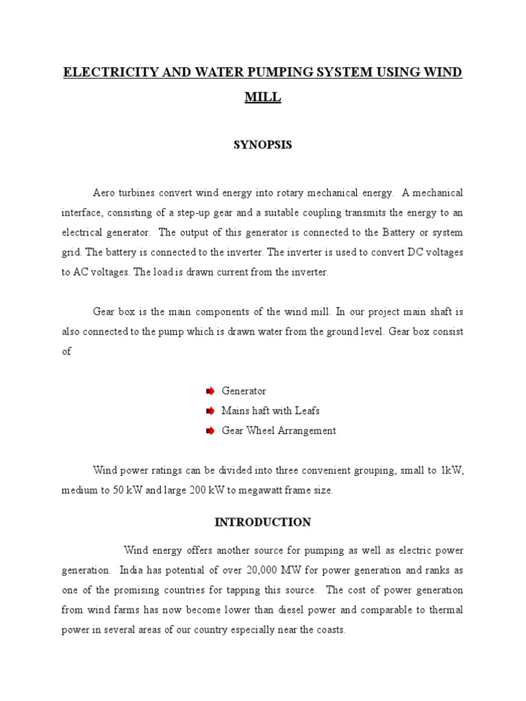 Electricity and Water Pumping System Using Wind Mill | Download Free ...