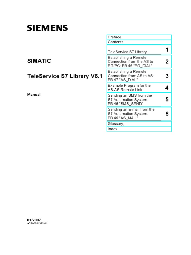 1 2 3 4 5 6 Simatic Teleservice S7 Library V6.1: Manual | PDF | Message ...