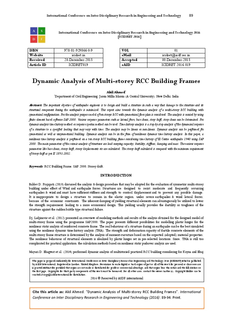 Dynamic Analysis of Multi-storey RCC Building Frames | Building ...