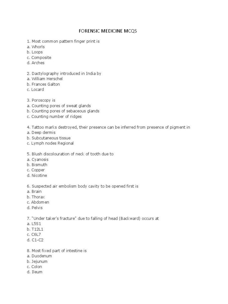 Forensic Mcqs | PDF