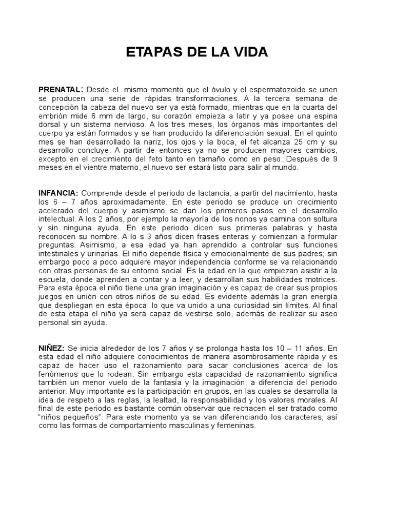 Etapas de la Vida Humana | PDF | Adultos | Adolescencia
