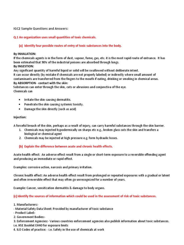 IGC2 Sample Answers | PDF | Personal Protective Equipment | Toxicity