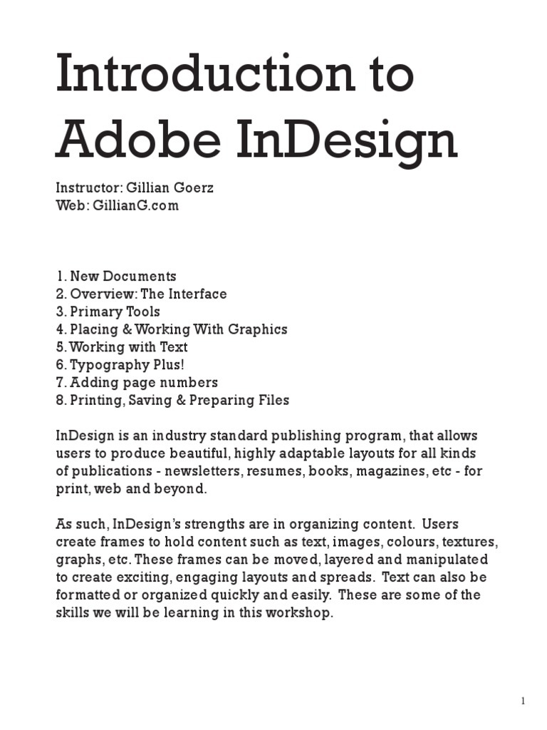 Indesign Handout PDF | PDF | Page Layout | Portable Document Format