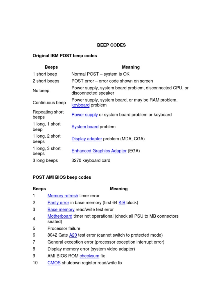 Beep Codes | Bios | Booting