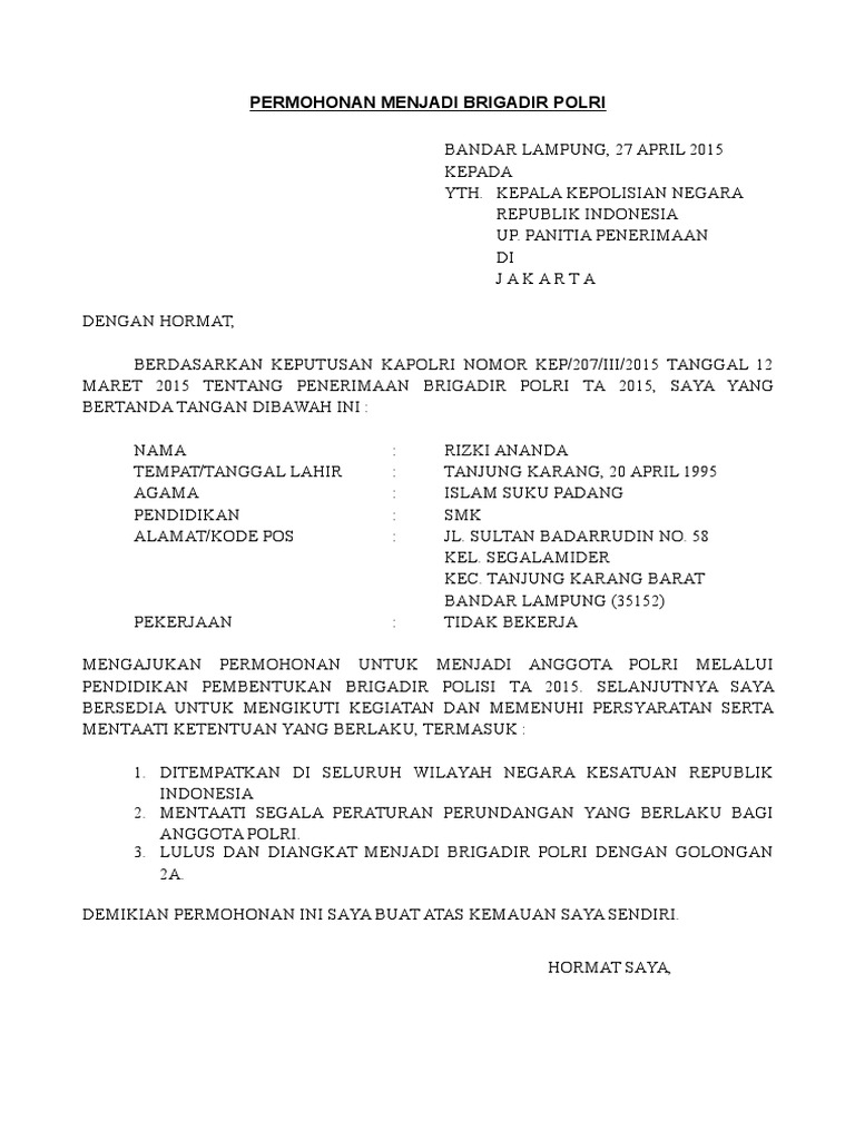 Permohonan Menjadi Brigadir Polri | PDF