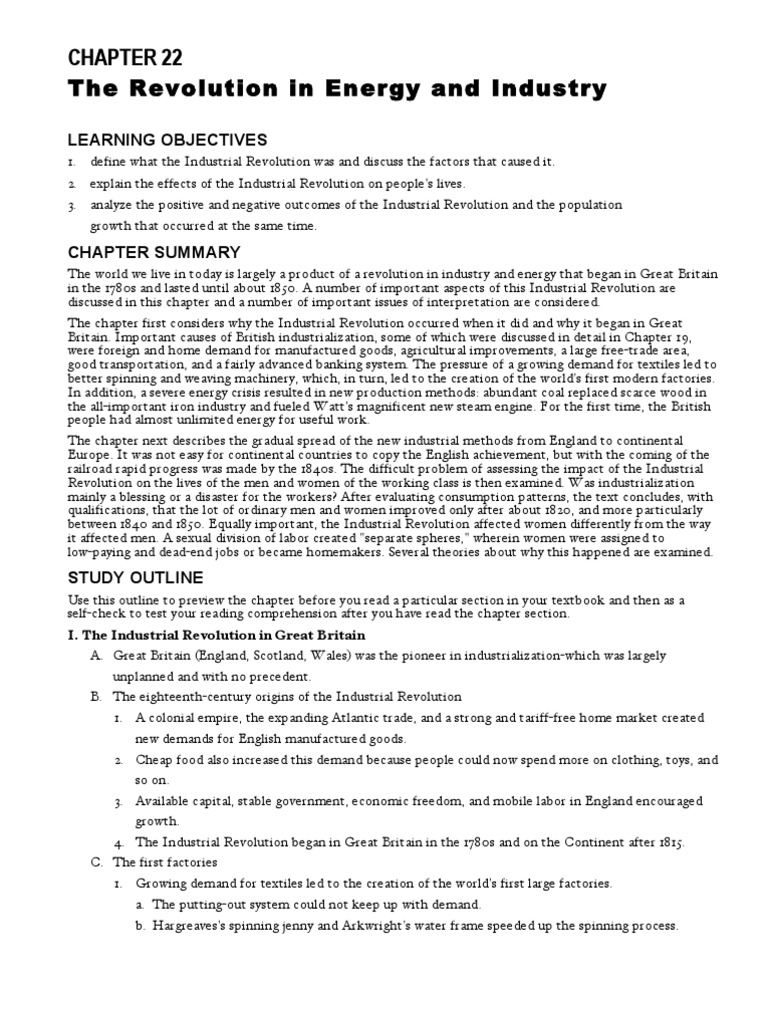 Chapter 22 - Summary and Outline | PDF | Industrial Revolution | Steam ...
