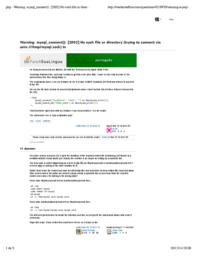 Resolve Mysql Connection Error On Mac Os X Pdf Php Network Socket 0924