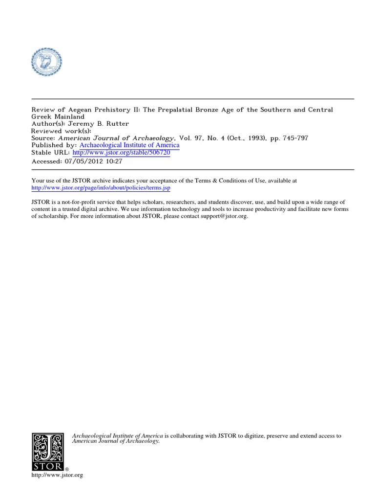 Rutter, Jeremy B. The Prepalatial Bronze Age of The Southern and ...