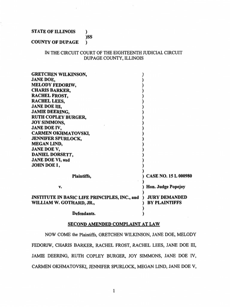 Wilkinson Et Al v. Bill Gothard + Institute in Basic Life Principles ...