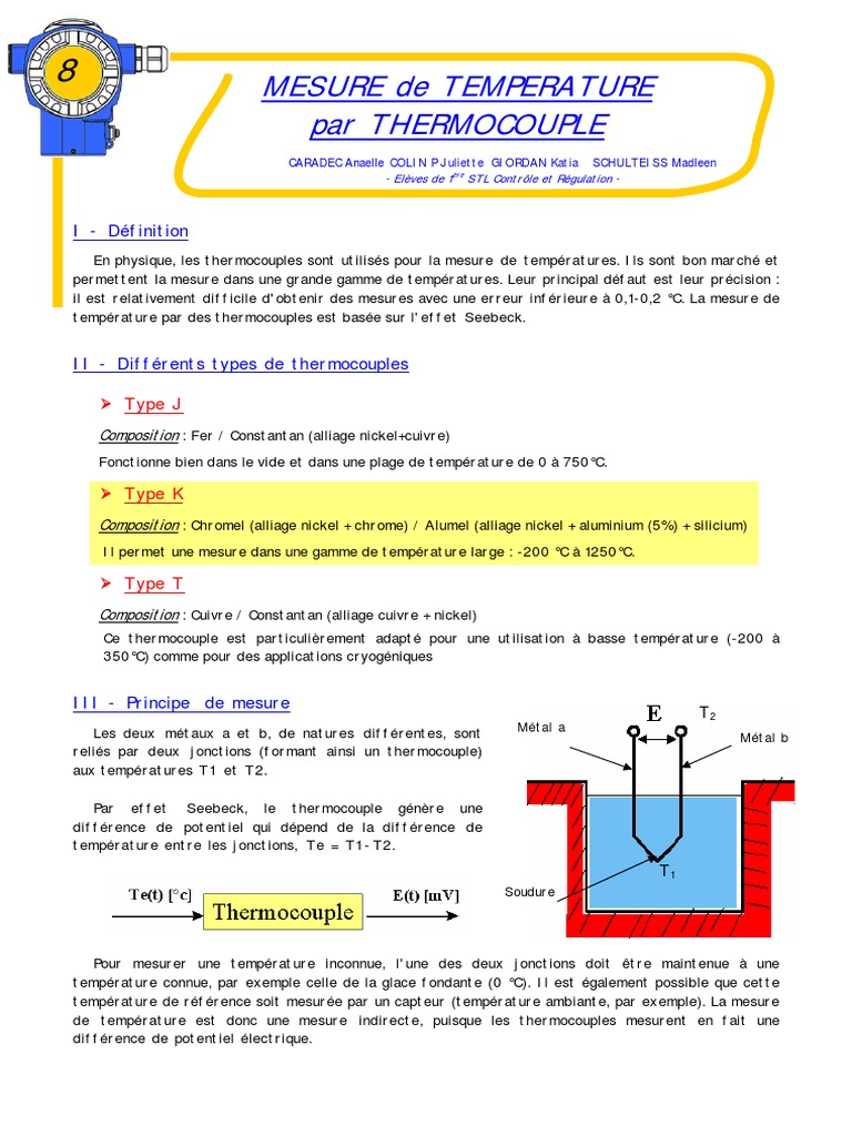 Mesure de Température par Thermocouple | PDF | Thermocouple | Sciences ...