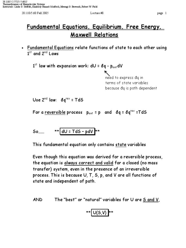 Fundamental Equation | PDF | Thermodynamic Equilibrium | Gibbs Free Energy