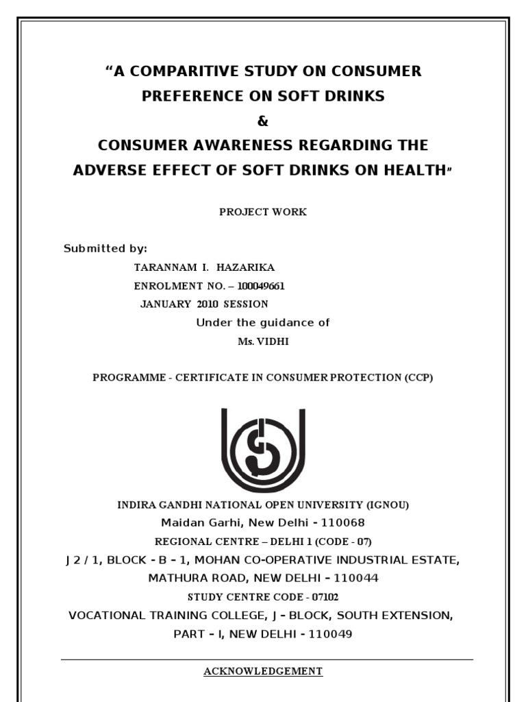 A Comparitive Study On Consumer Preference and Hazards of Soft Drinks ...