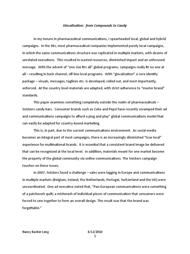 Glocalization: From Compounds To Candy: Nancy Bacher Long 4/12/2010 1 ...