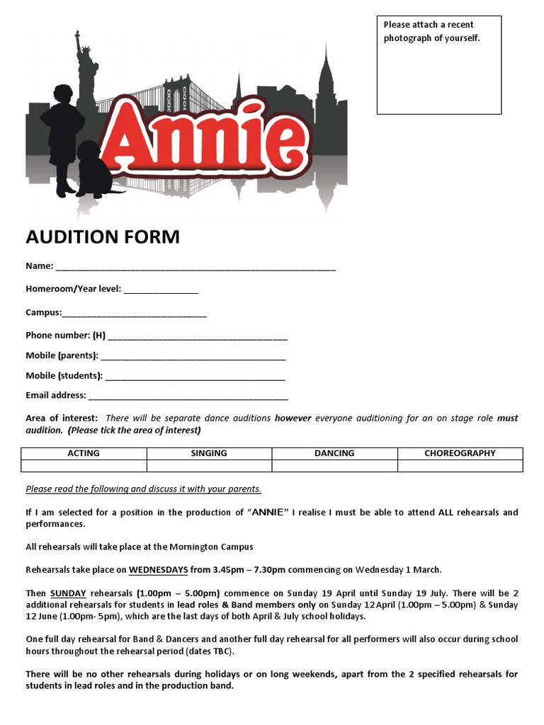 Audition Form: Audition. (Please Tick The Area of Interest) | PDF ...