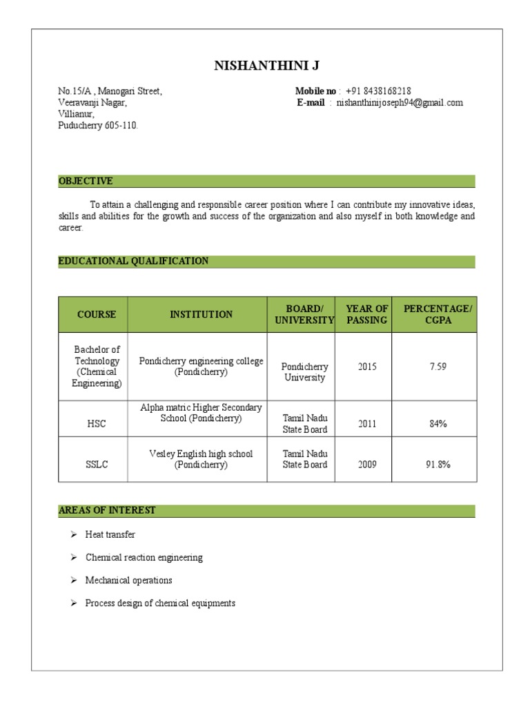 Nishanthini J: Objective | PDF