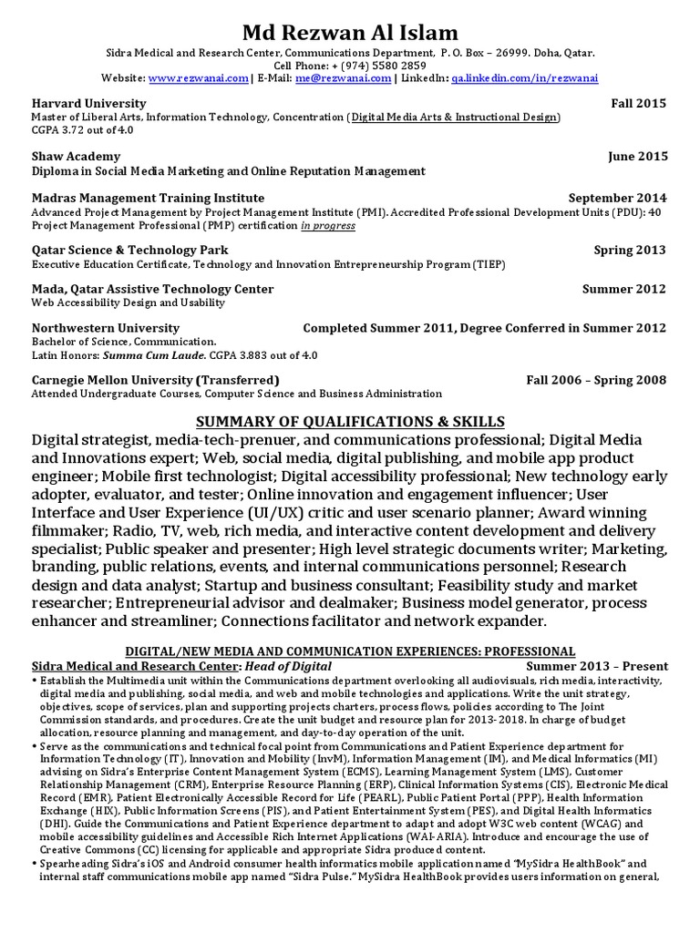 Resume-Md Rezwan Al Islam | PDF | Qatar | Social Media