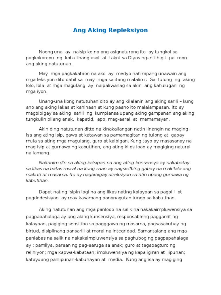 Ang Aking Repleksiyon ESP | PDF