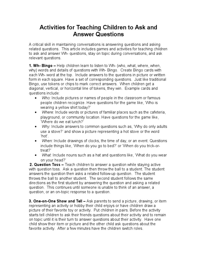 Activities For Teaching Children To Ask and Answer Questions | PDF ...