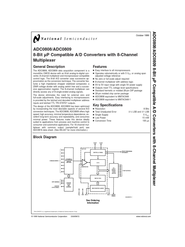 Adc 0809 | PDF | Analog To Digital Converter | Capacitor