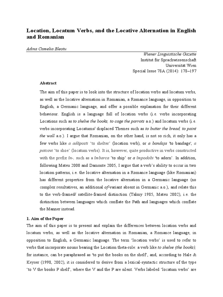 Locative and Locatum Verbs | PDF | Adjective | Preposition And Postposition