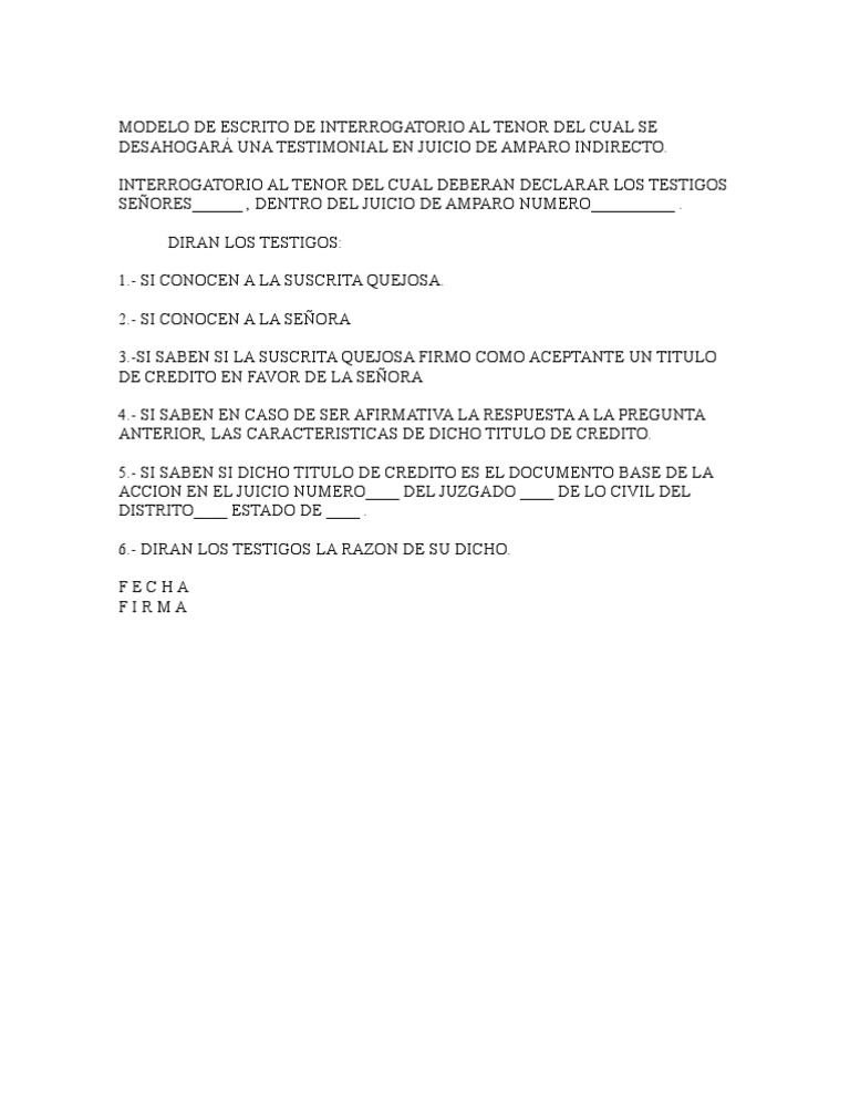 Modelo de Escrito de Interrogatorio Al Tenor Del Cual Se Desa