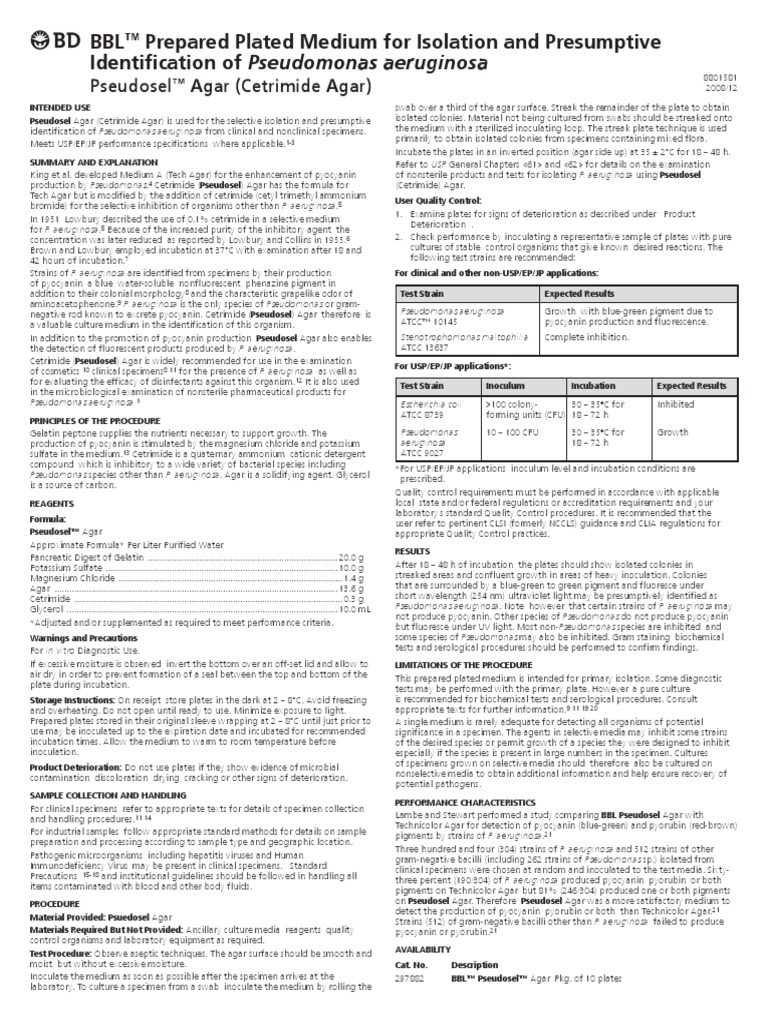 Cetrimide Agar | Pseudomonas Aeruginosa | Growth Medium