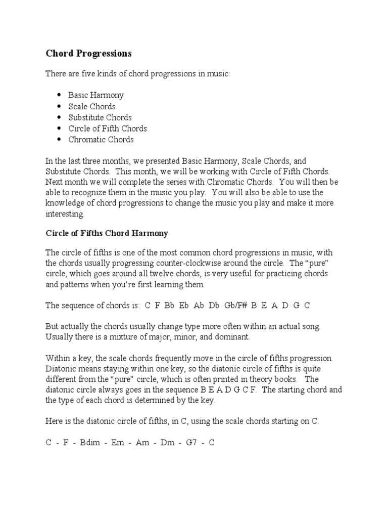 Chord Progressions - Circle of Fifths | PDF | Chord (Music) | Musicology