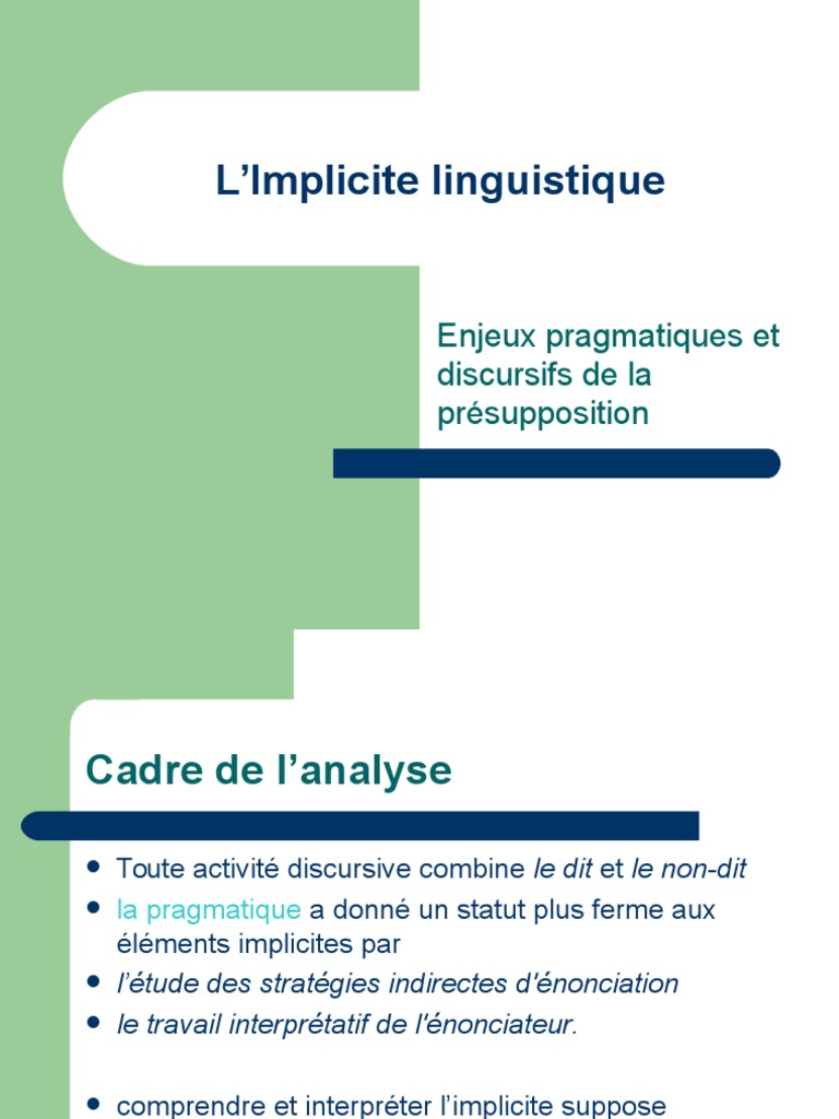 L'Implicite Linguistique - La Presupposition | PDF | Sémantique | la ...