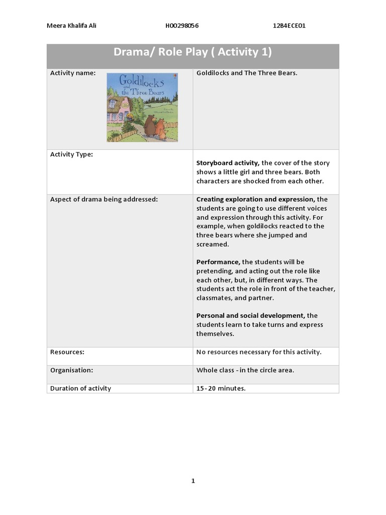 Goldilocks Role Play Activity Guide | PDF | Goldilocks And The Three ...