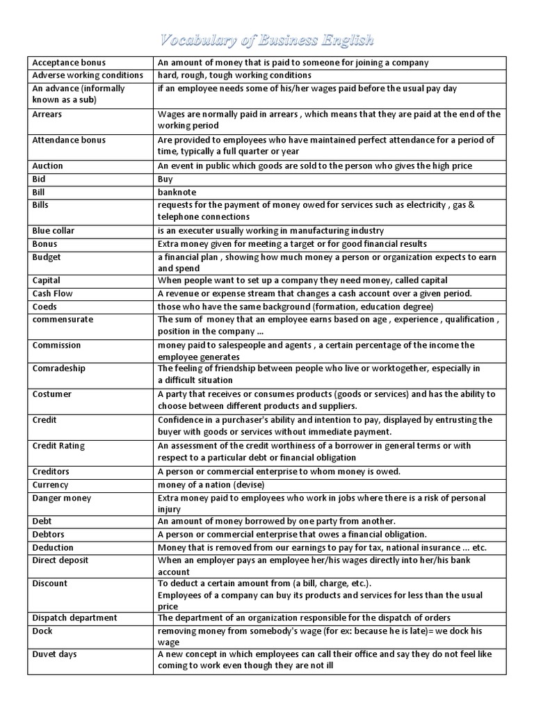 Business Vocabulary | PDF