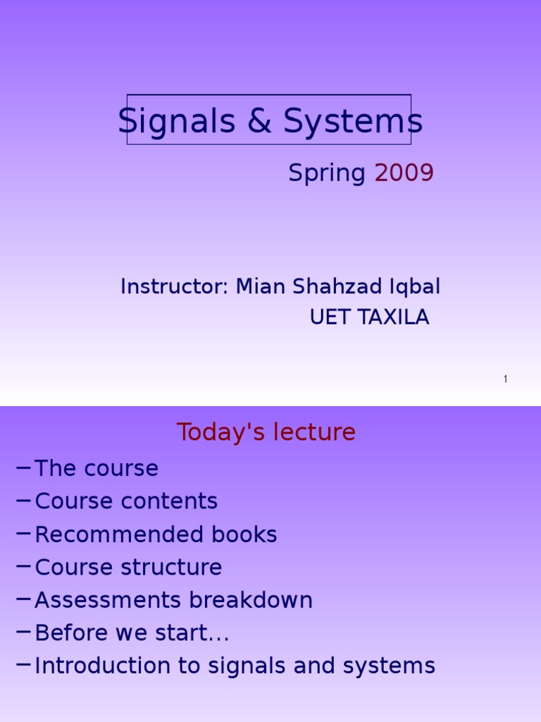 Lecture No 1 | PDF | Signal (Electrical Engineering) | Sampling (Signal Processing)
