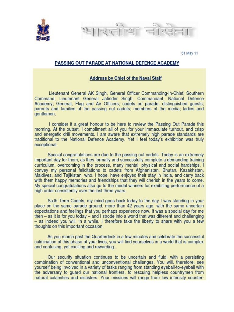 Passing Out Parade at National Defence Academy | PDF | Cadet | Military