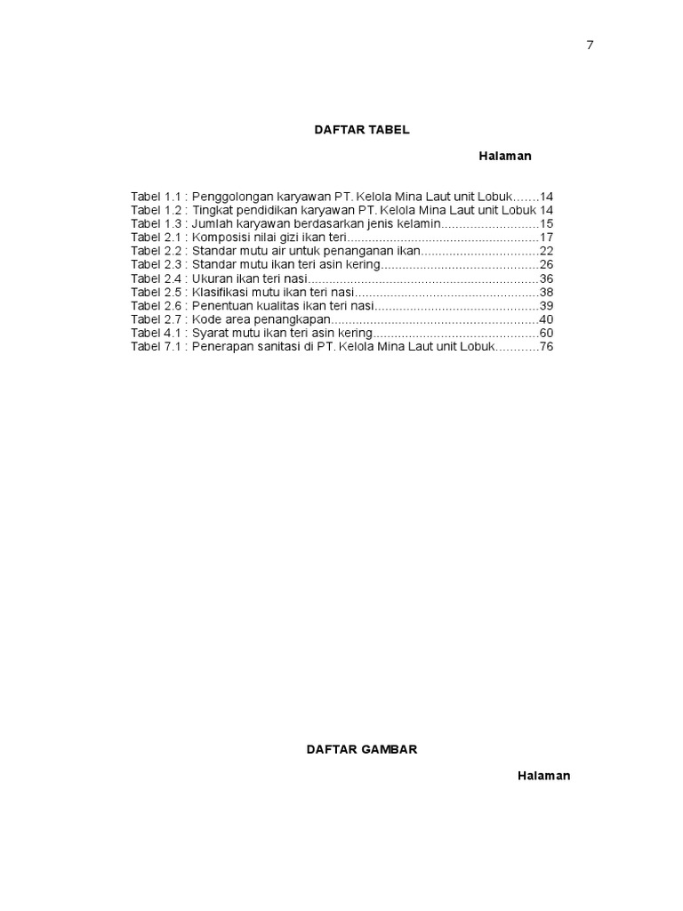 Daftar Isi Tabel Dan Gambar PKL KML Lobuk - Sumenep | PDF