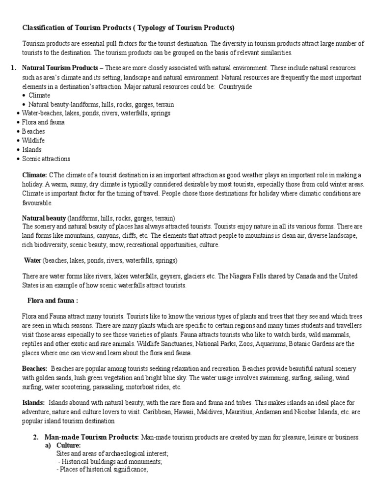Types and Classification of Tourism Products | PDF | Tourism | Beach