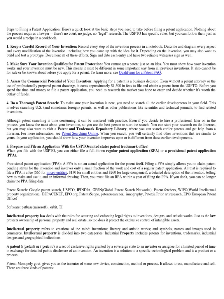Steps To Filing A Patent Application | PDF | Patent | Copyright ...