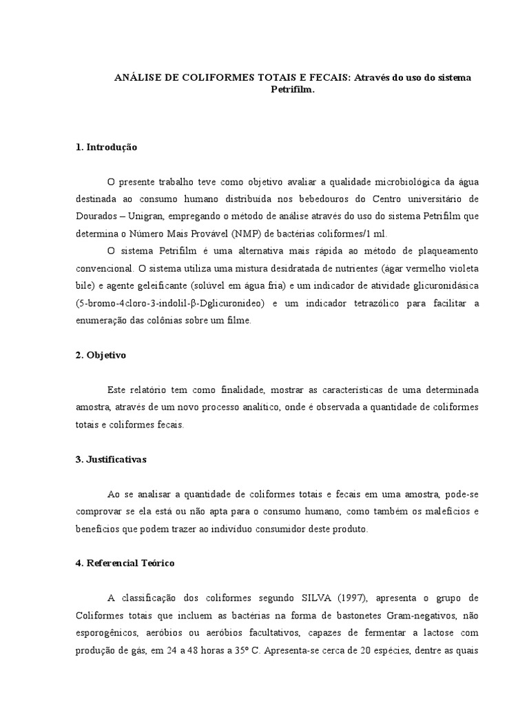 Análise de Coliformes Totais e Fecais | PDF | Fezes | Bactérias