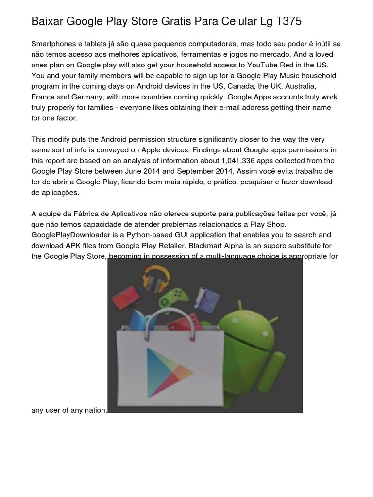 Baixar Google Play Store Gratis para Celular LG T375 | PDF | Google Play | Android (Operating ...