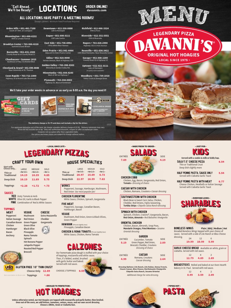 Davannis Full Menu 201505181 | PDF | Salad | Hamburgers